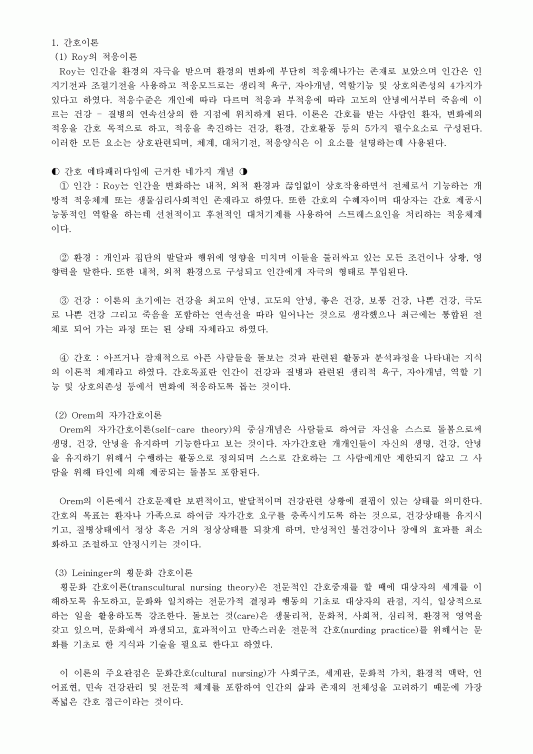 간호 이론들 레포트 자료