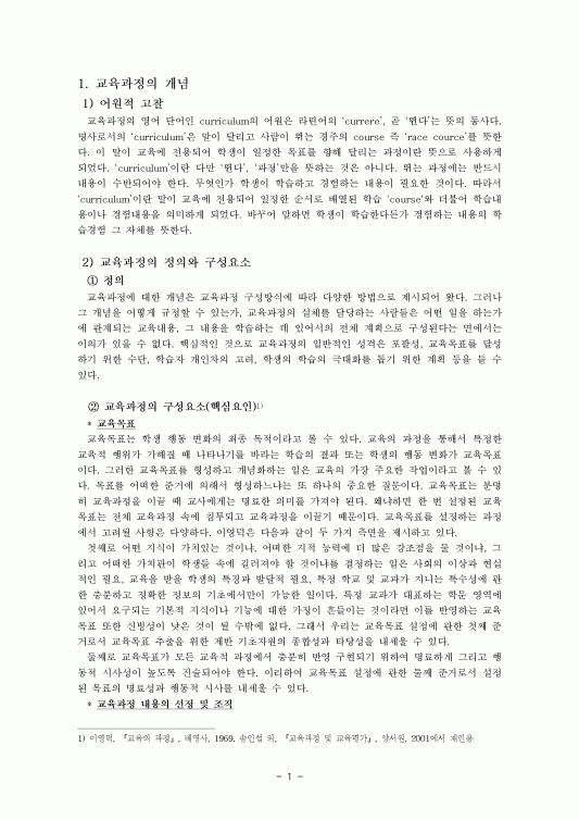 교육과정의 개념 및 유형