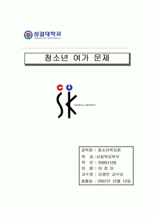 청소년의 여가