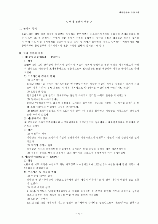 한국정부의 변화 양상