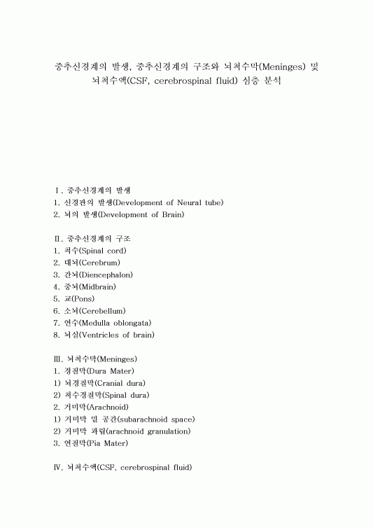 [중추신경계][중추신경계발생][중추신경계구조][뇌척수막][뇌척수액]중추신경계의 발생, 중추신경계의 구조와 뇌척수막(Meninges) 및 뇌척수액(CSF, cerebrospinal fluid) 심층 분석(중추신경계)