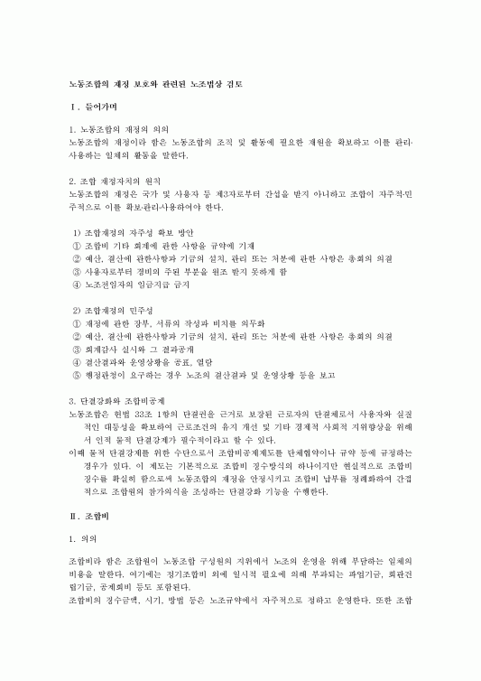 노동조합의 재정 보호와 관련된 노조법상 검토