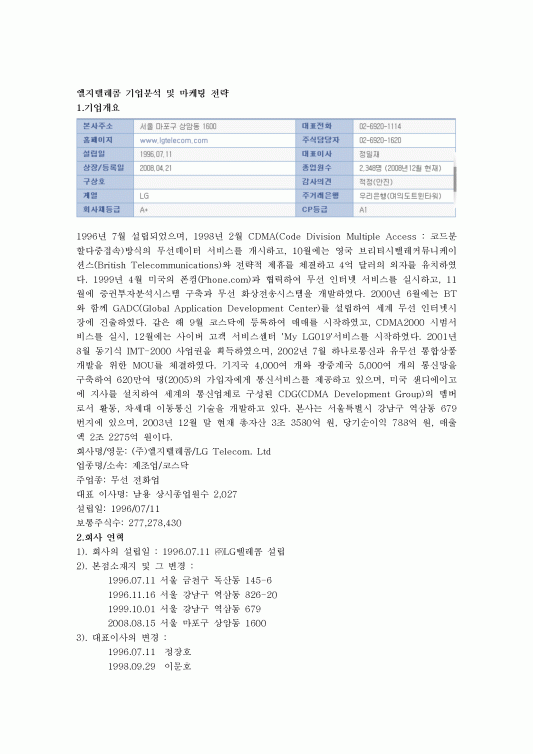 엘지텔레콤 기업분석