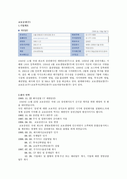 교보증권 기업분석