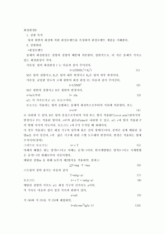 회전 관성 (예비 결과)