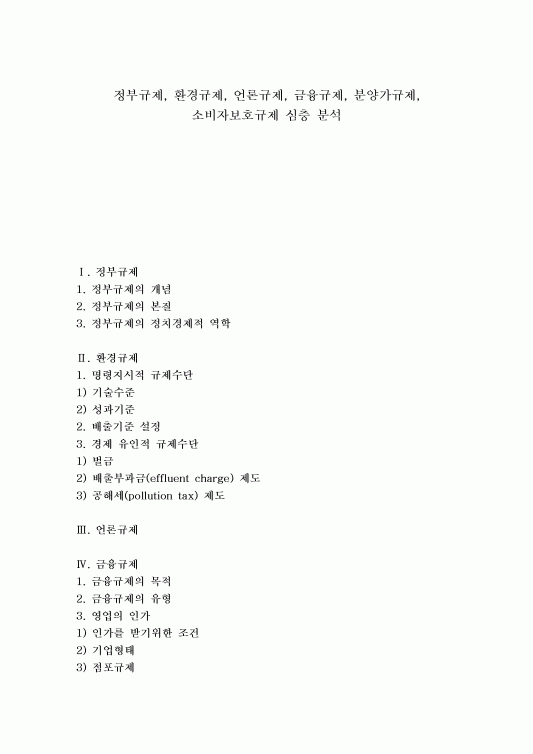 [정부규제][환경규제][언론규제][금융규제][분양가규제][소비자보호규제][규제]정부규제, 환경규제, 언론규제, 금융규제, 분양가규제, 소비자보호규제 분석(정부규제, 환경규제, 언론규제, 금융규제, 분양가규제)