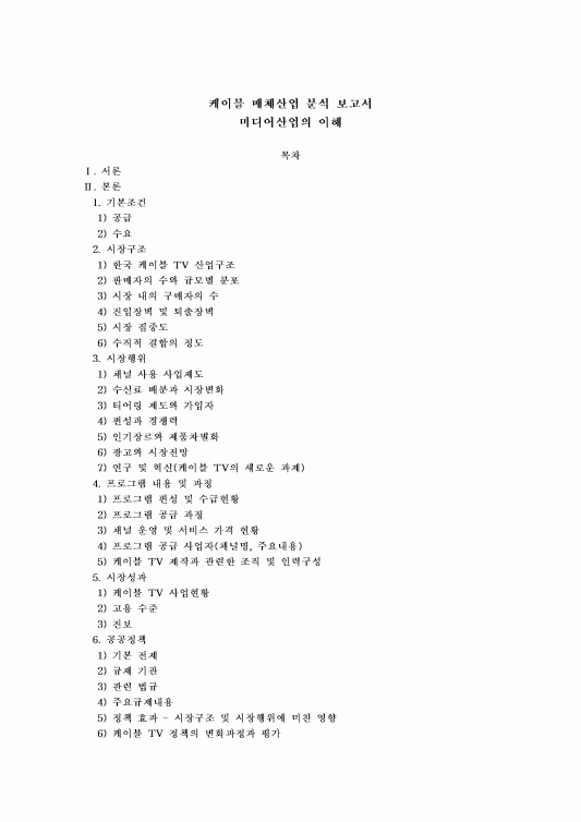 케이블 매체산업 분석 보고서