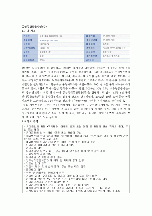 동양종합금융증권 기업분석