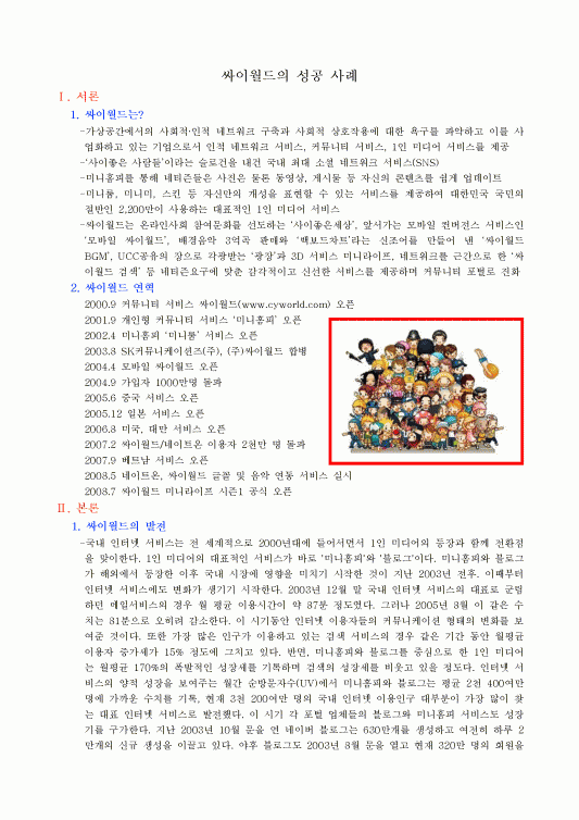 콘텐츠 시장 성공 사례(싸이월드)