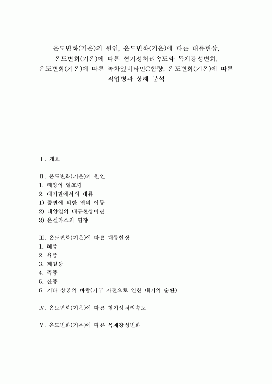 [온도변화]온도변화(기온)의 원인, 온도변화(기온)에 따른 대류현상, 온도변화(기온)에 따른 혐기성처리속도와 목재강성변화, 온도변화(기온)에 따른 녹차잎비타민C함량, 온도변화(기온)에 따른 직업병과 상해 분석
