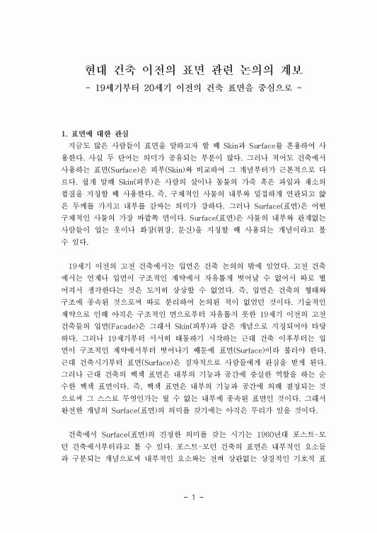 현대 건축 이전의 표면 관련 논의의 계보