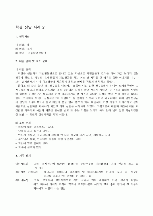 청소년 상담 사례