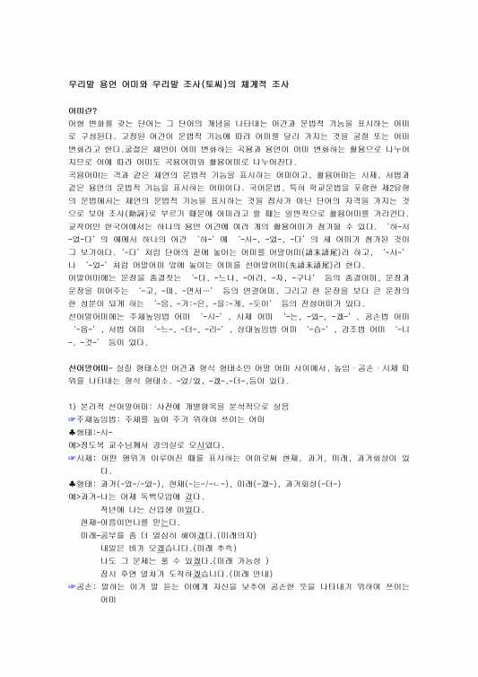 우리말 조사와 용언 어미의 체계적 사용 실례 조사