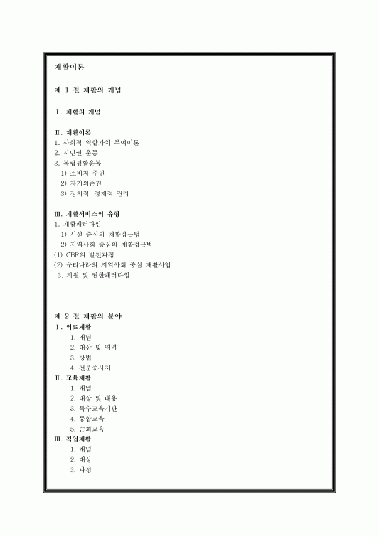 [장애인복지론]재활의 의미&개념과 재활의유형 그리고 재활분야에 대한 연구