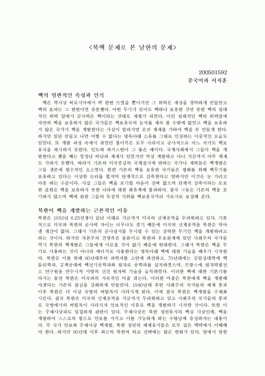 북핵 문제로 본 남한의 문제