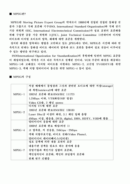 mpeg에 관하여 레포트 자료