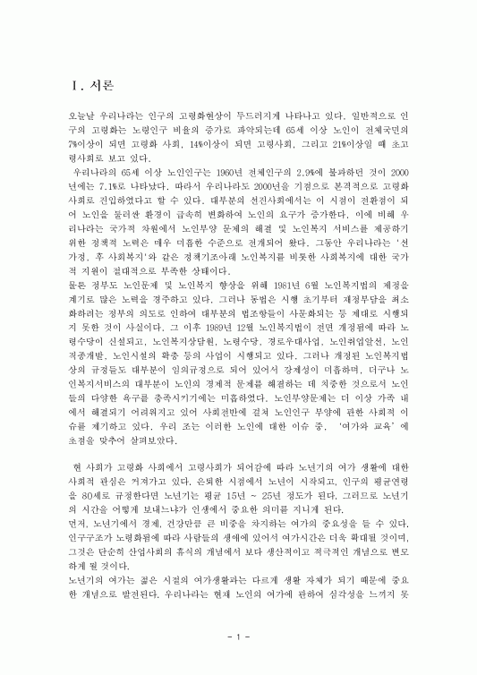 [노인복지론] 노인여가와 교육에 대한 분석