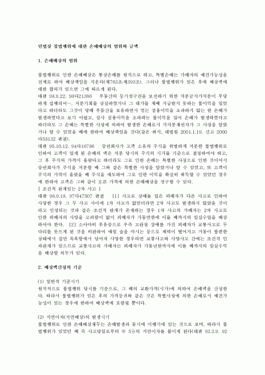 민법상 불법행위에 대한 손해배상의 범위와 금액