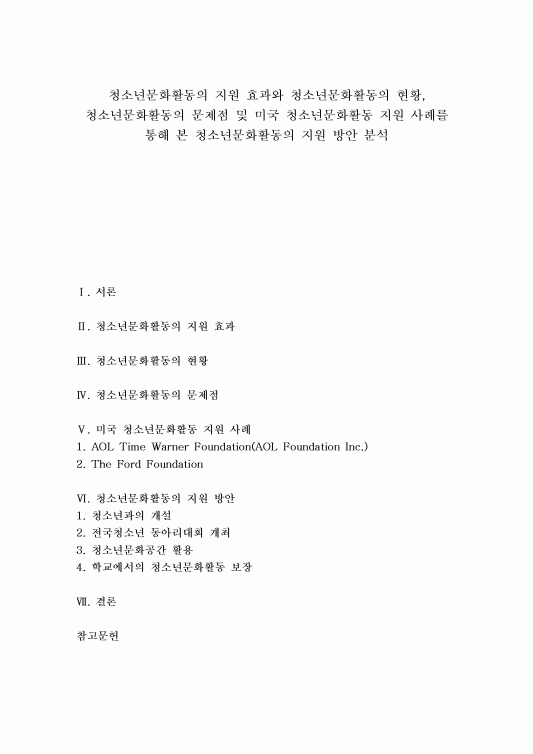 [청소년문화활동지원][청소년문화활동]청소년문화활동의 지원 효과와 청소년문화활동의 현황, 청소년문화활동의 문제점 및 미국 청소년문화활동 지원 사례를 통해 본 청소년문화활동의 지원 방안 분석