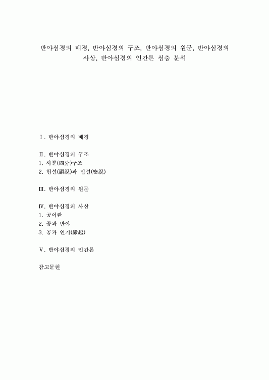 [반야심경][반야심경의 배경][반야심경의 구조][반야심경의 원문][반야심경의 사상][반야심경의 인간론]반야심경의 배경, 반야심경의 구조, 반야심경의 원문, 반야심경의 사상, 반야심경의 인간론 심층 분석