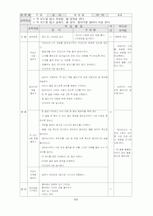 수영 자유형 지도안입니다.