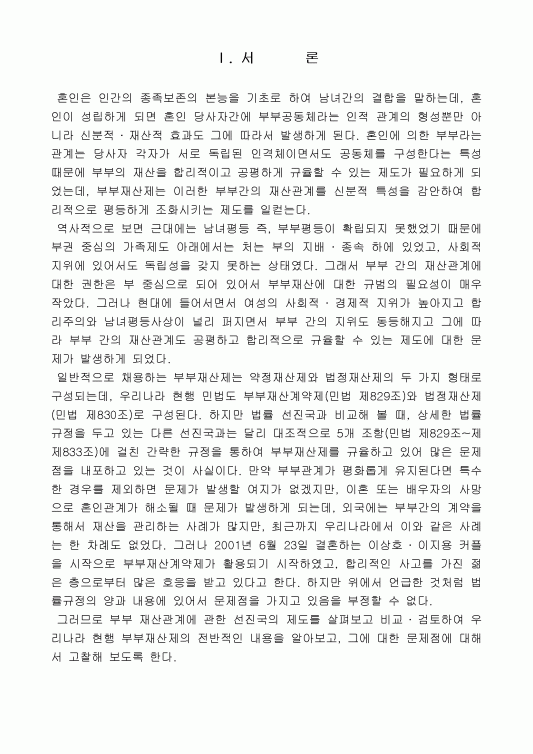 부부재산제도 입법례와 현행 제도의 문제점