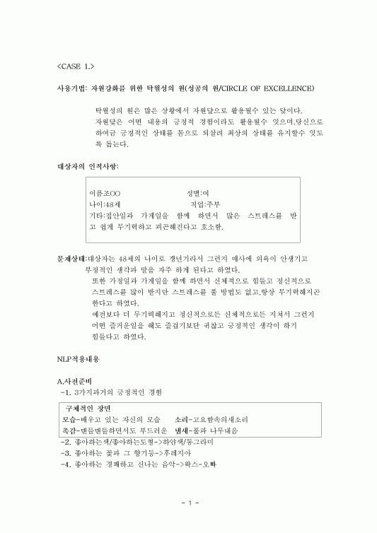 [정신]NLP심리기법+대체요법케이스