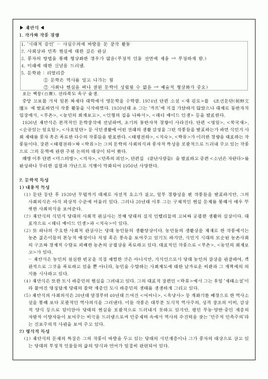 채만식의  생애와 작품