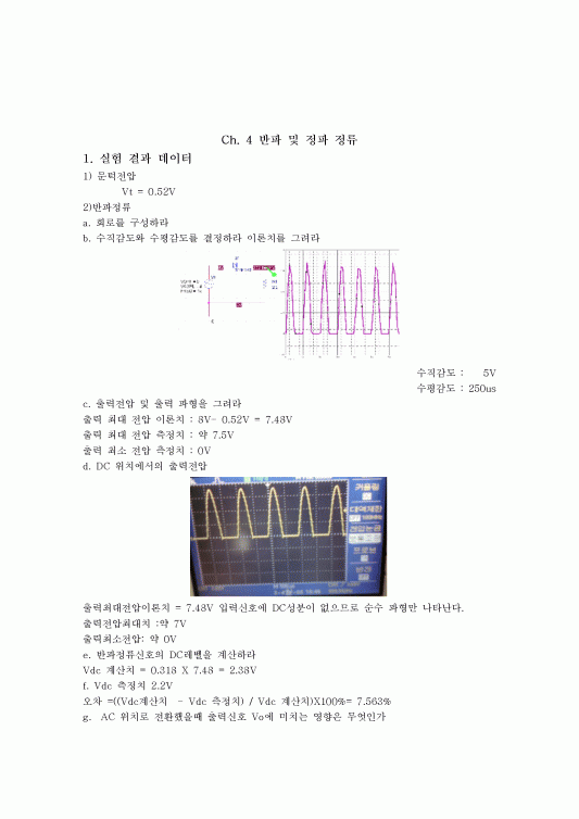 [전자회로실험] 반파 및 정파 정류 결과