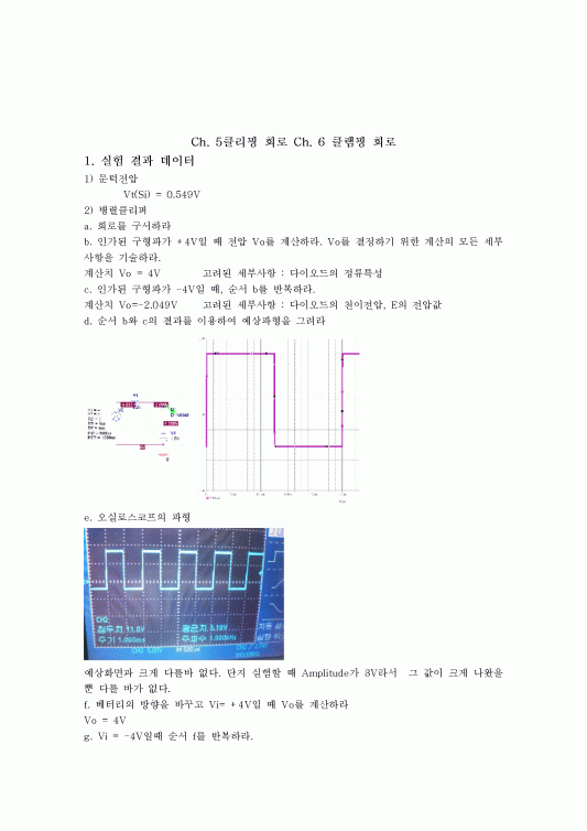 [전자회로실험] 클리핑 회로, 클램핑 회로 결과