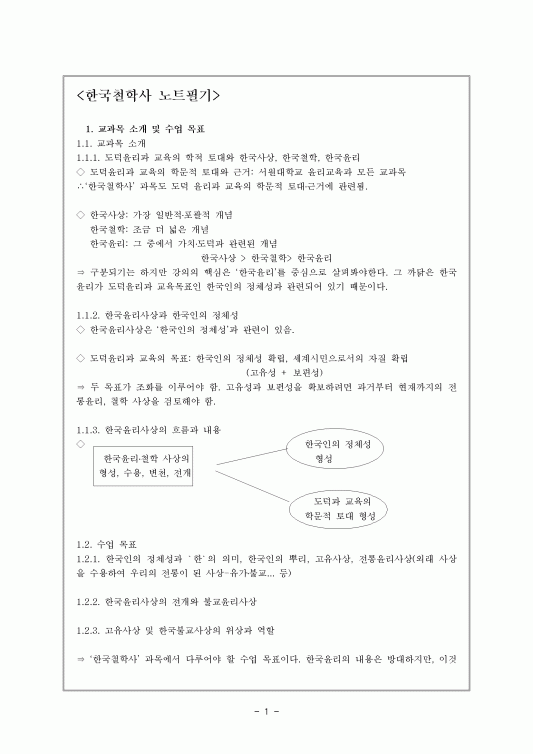 한국철학사 강의 노트 필기