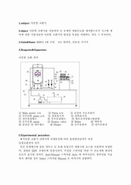 [화학공학실험 및 설계] 이중열교환기