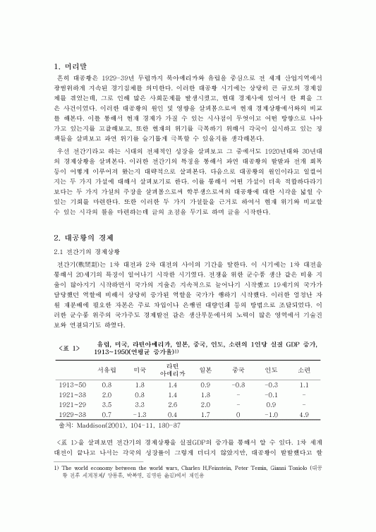세계대공황의 원인과 현재의 글로벌임밸런스의 비교