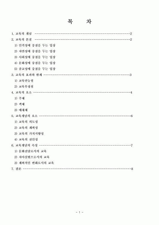 교육개념의 요소와 속성