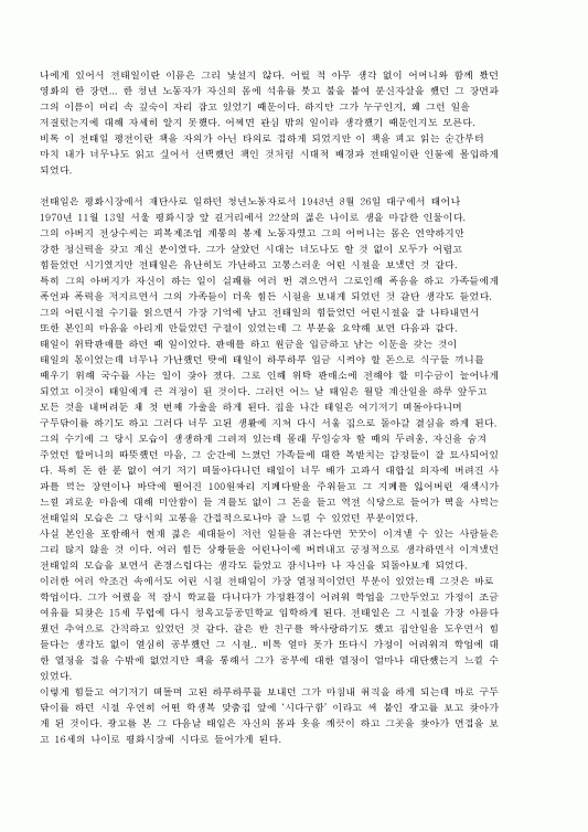 독후감] 전태일 평전의 줄거리와 본인의 생