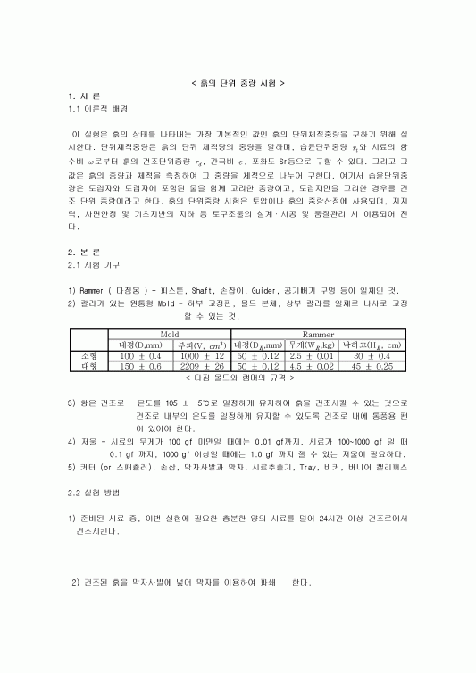 단위중량 시험 (고찰포함)