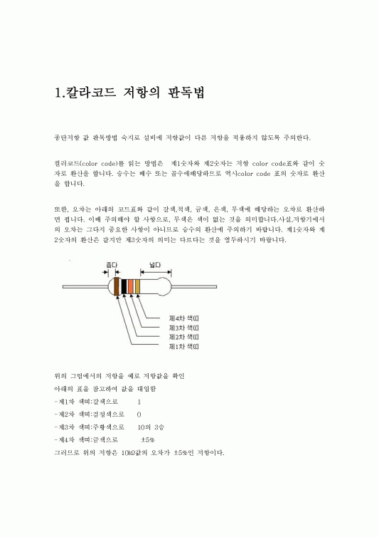 칼라코드 저항의 판독법,전압,전류 측정
