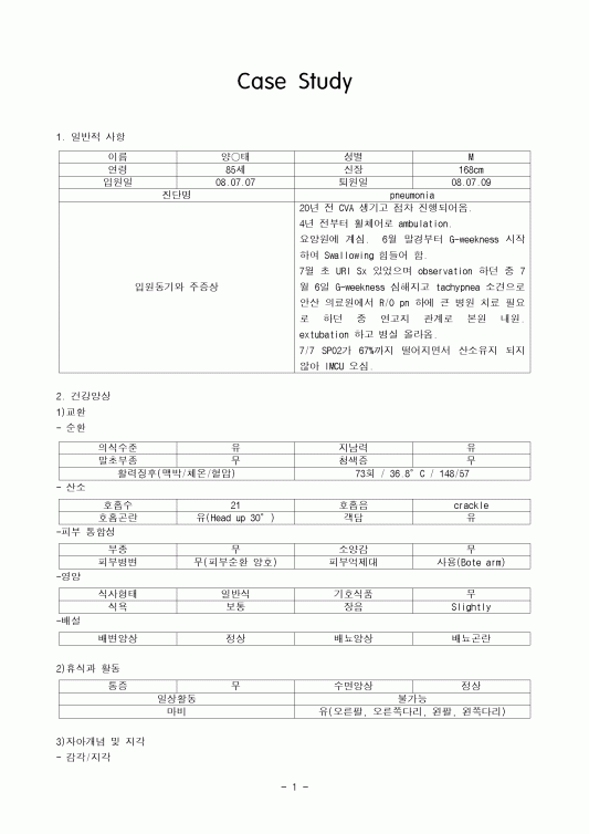 케이스 스터디 폐렴