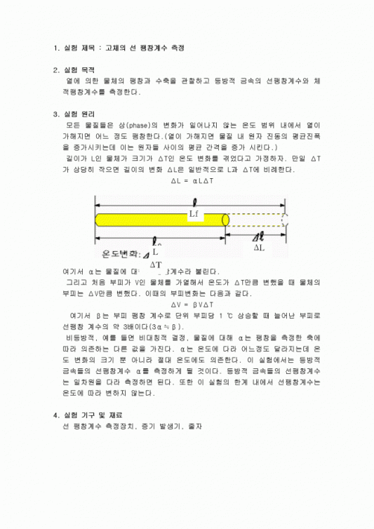 고체의 선 팽창계수 측정 예비,결과