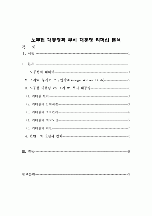 노무현 대통령과 부시 대통령 리더십 분석
