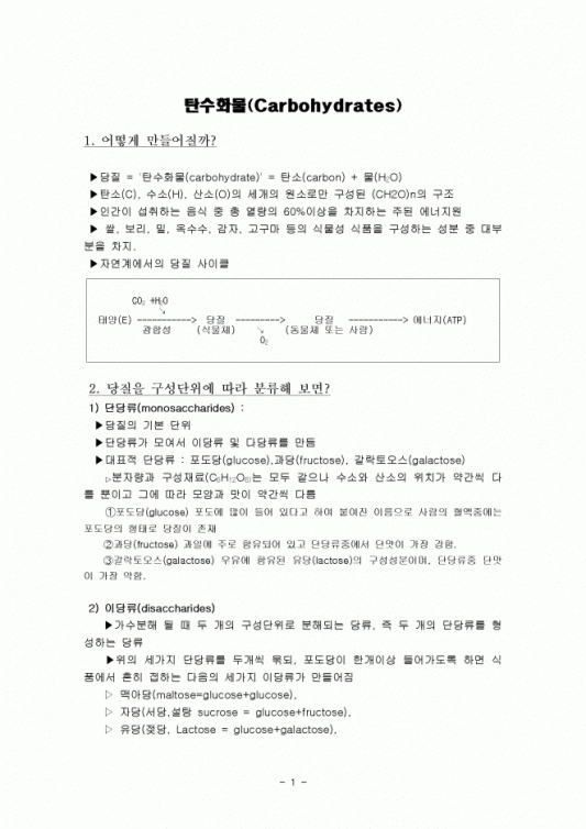 탄수화물에 대하여
