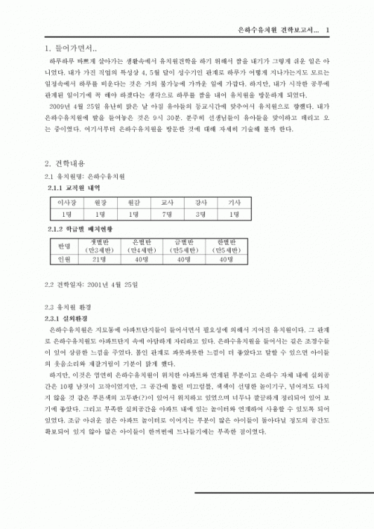 유치원 견학보고서