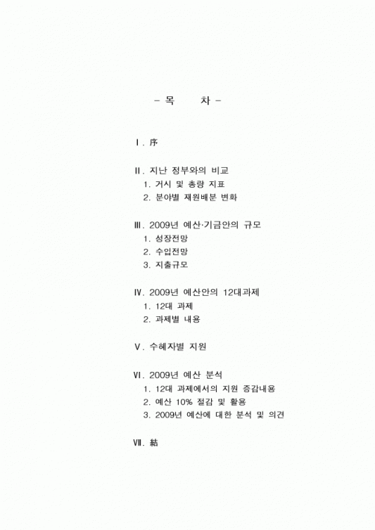 2009년 예산 분석