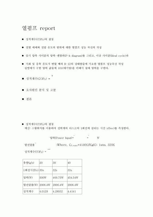 열펌프[ 성적계수(COPH), 압력-엔탈피(P-h diagram)]