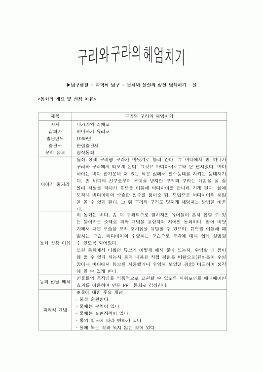 유아교육 과학의 문학적접근, 물