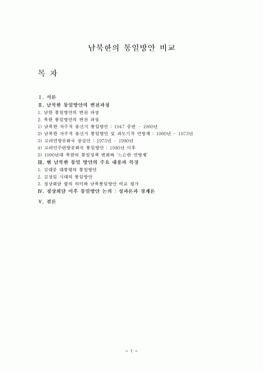 남북한의 통일방안 비교.