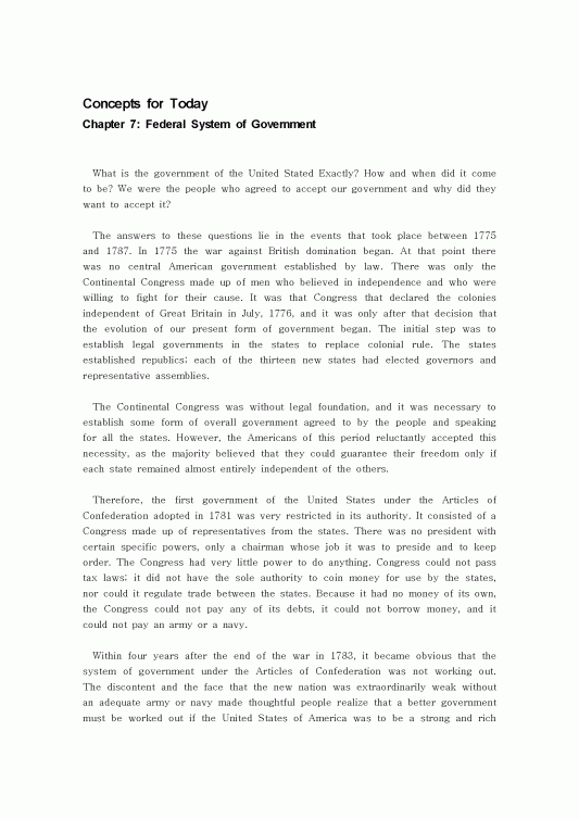 Concepts for Today  Chapter 7: Federal System of Government
