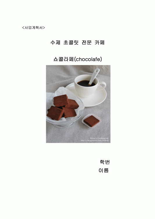 수제초콜렛 전문카페 초콜릿카페 초콜렛카페 사업계획서 대학과제