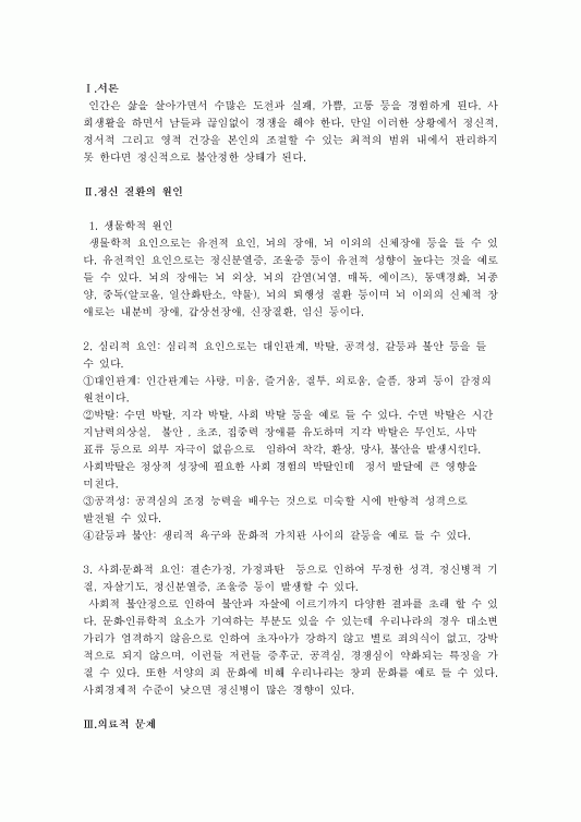 정신질환의 원인과 대책