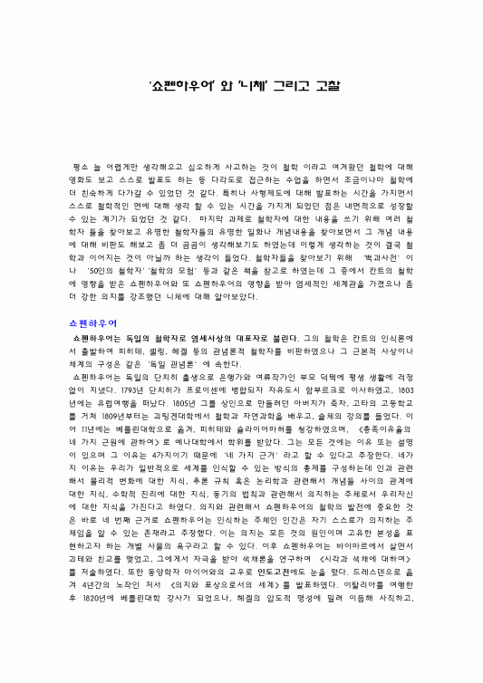 쇼펜하우어와 니체 그리고 고찰